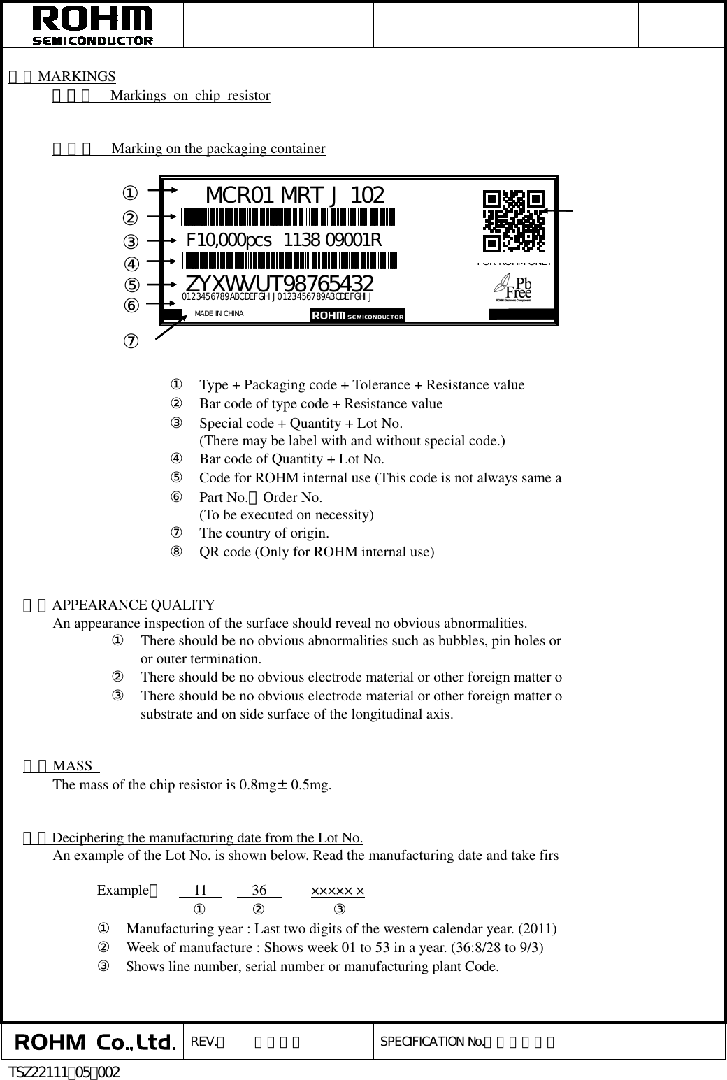 MCR01 MRT Series Spec Datasheet by Rohm Semiconductor | Digi-Key Electronics
